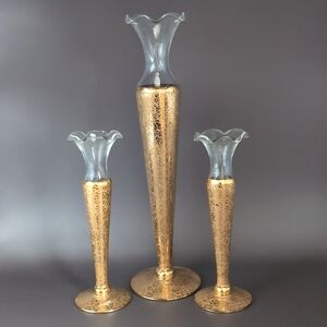 Accents | Set 3 Vintage Fancy Fluted Bud Vases With Ruffled Lip Gold ...